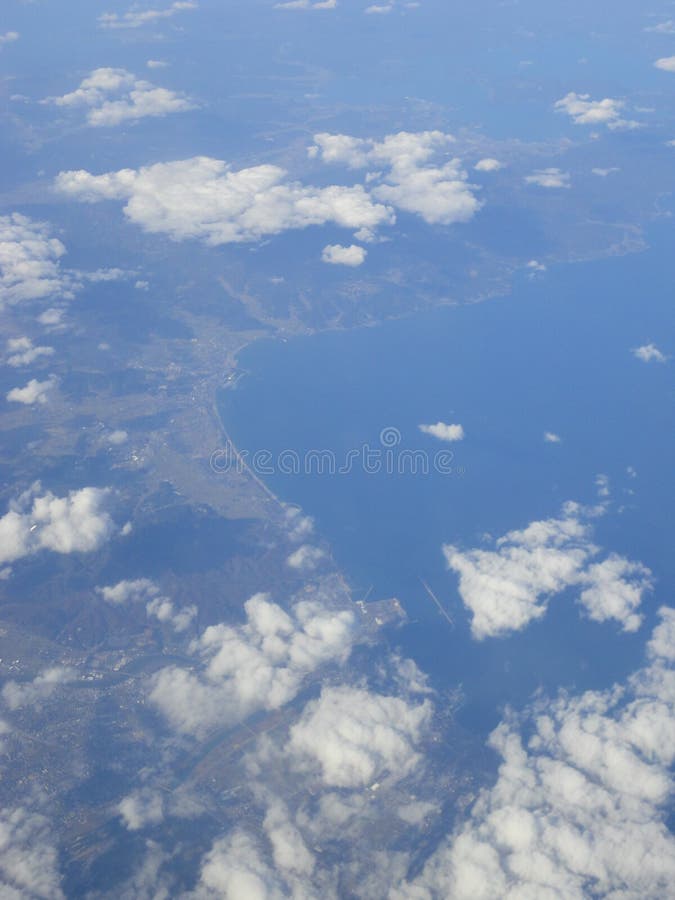 Clouds, Land, and Ocean of Japan, Aerial View Stock Image - Image of ...