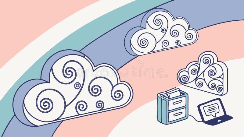 Clouds and Laptop Illustration, Cloud Computing, Digital Tech, Modern ...