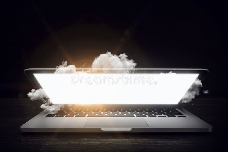 Clouds on Laptop Screen. Mixed Media Stock Photo - Image of view ...