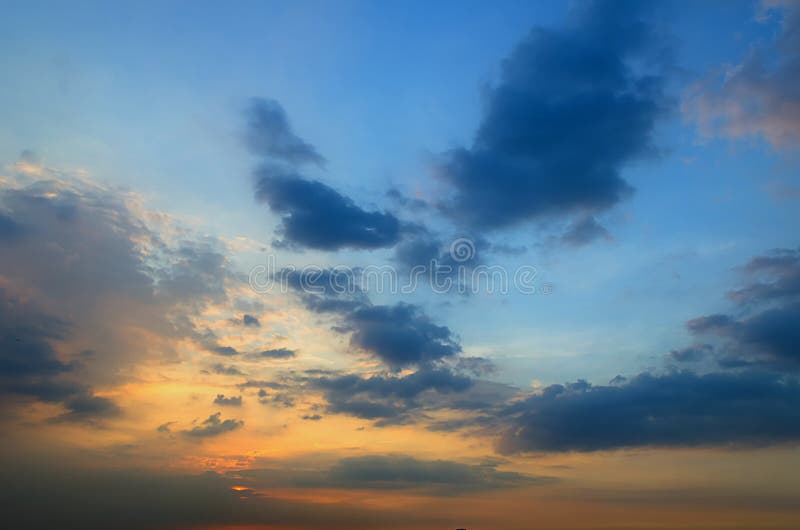 Clouds with Light Rain, the Sun is about To Fall Evening. Stock Image ...