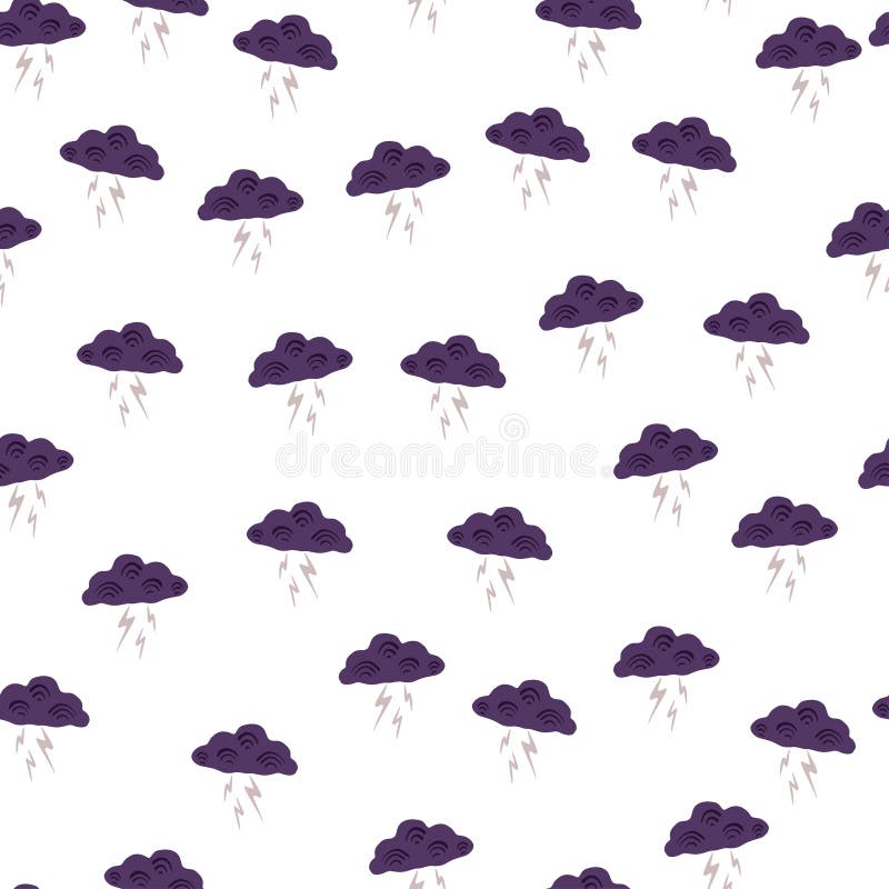 Clouds with Lightning of Seamless Pattern. Cute Hand Drawn Background ...