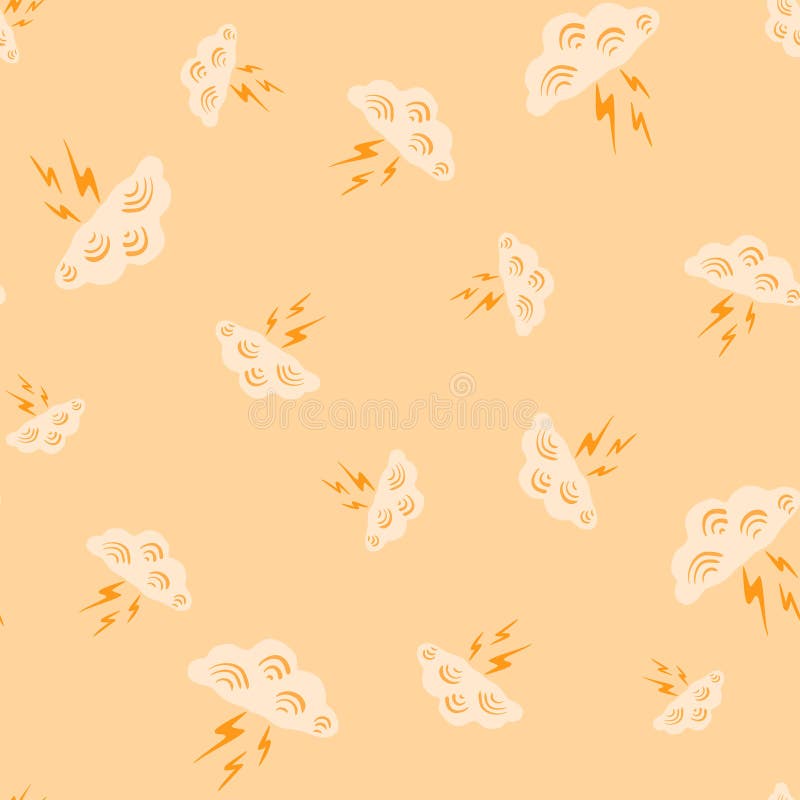Clouds with Lightning of Seamless Pattern. Cute Hand Drawn Background ...