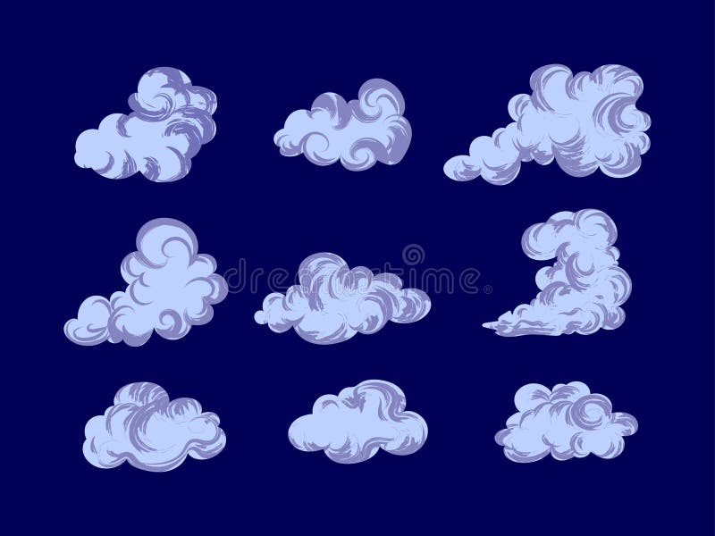 Clouds Line Drawing Hand Drawn Vintage Style Icon Set. Stock Vector - Illustration of collection ...