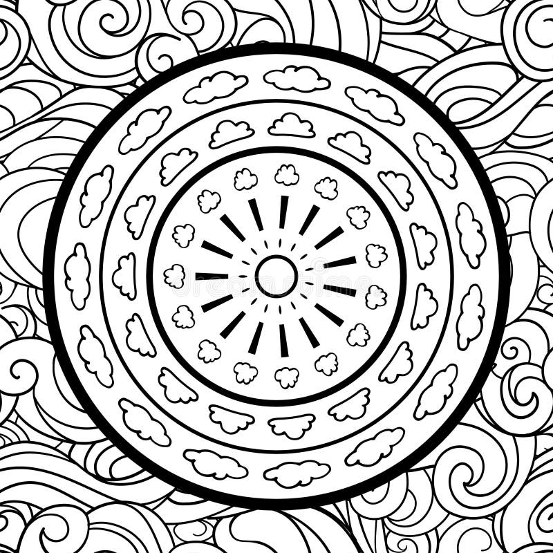 Clouds and Mandala Vector Seamless Pattern Stock Illustration ...