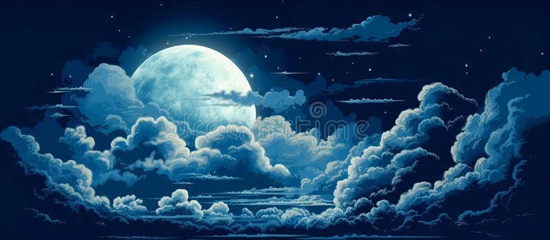 Clouds and Moon on the Night Sky. Generative AI Illustration.Moonlight ...