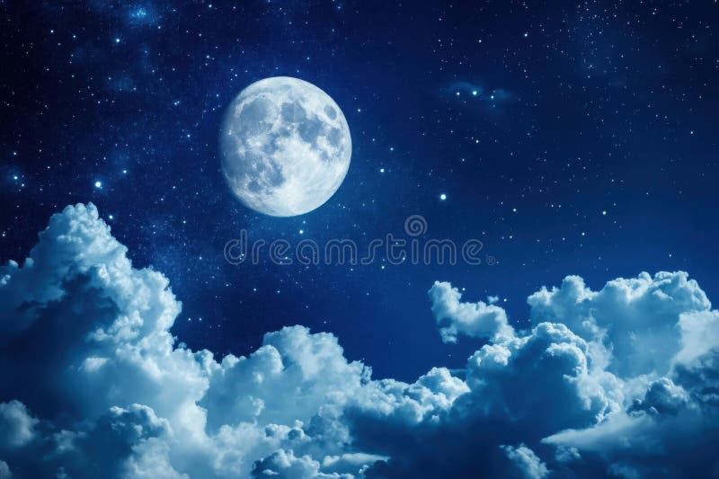 Clouds and Moon Shine Brightly in the Night Sky with Celestial Theme ...