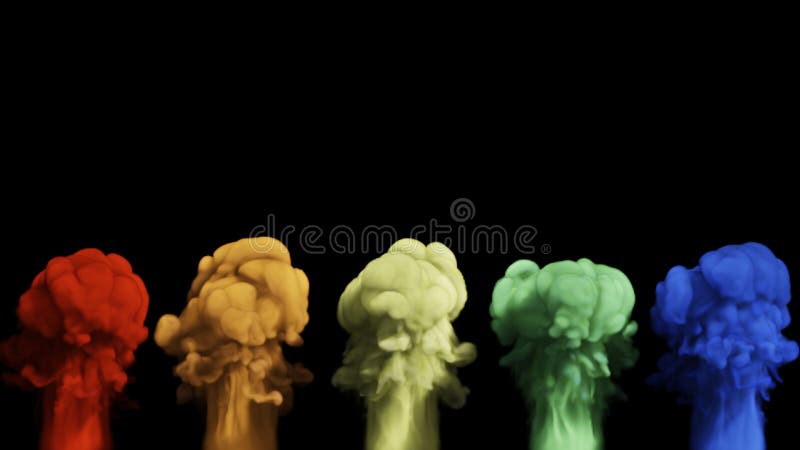 Puffs of Yellow and Blue Smoke Collide Against a White Background. 3d ...