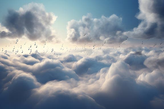 Clouds Music Notes on Blue Sky with Clouds . Generative AI Stock ...