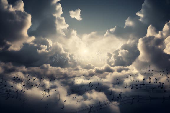 Clouds Music Notes on Blue Sky. Generative AI Stock Illustration ...