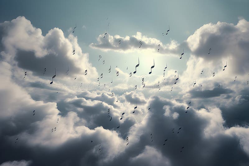 Clouds Music Notes on Blue Sky. Generative AI Stock Illustration ...