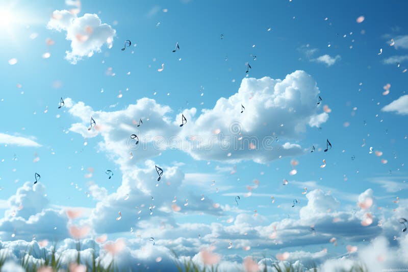 Clouds Music Notes on Blue Sky. Music in the World Stock Illustration ...