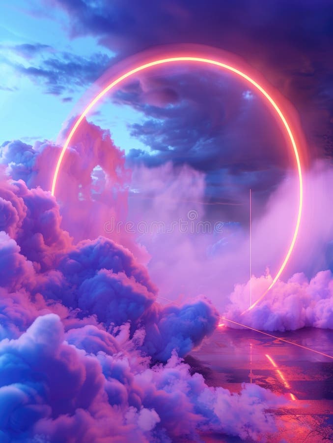 Clouds with Neon Light stock image. Image of weather - 376051585