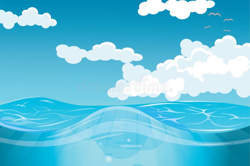 Clouds and Open Sea Vector Illustration Stock Vector - Illustration of ...