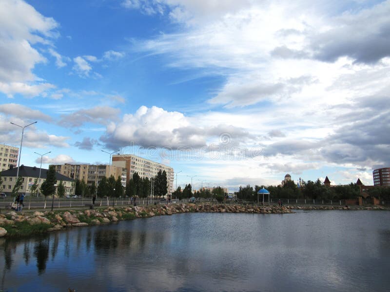 Kokshetau City Aerial View of the Streets and Lake Kopa Stock Photo ...