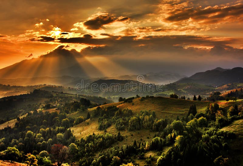Clouds over the valley stock image. Image of sunrise - 11512397