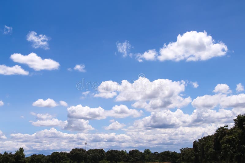 Clouds Patterns on Bright Blue Sky Background Over Green Trees Stock ...