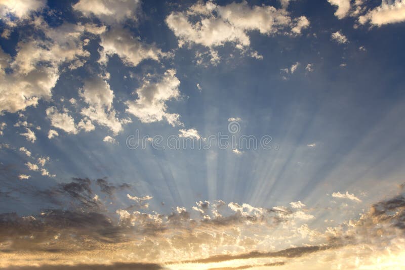 Clouds with Radiating Crepuscular Sun Rays Stock Photo - Image of ...