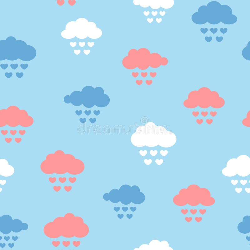 Clouds with Rain Drops in the Form of Hearts. Cute Seamless Pattern for ...