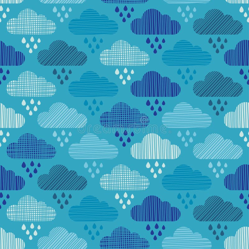 Clouds and Rain Drops Seamless Pattern. Strokes Texture Stock ...