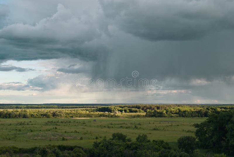 Clouds and Rain Over Fields and Forests Stock Image - Image of ...