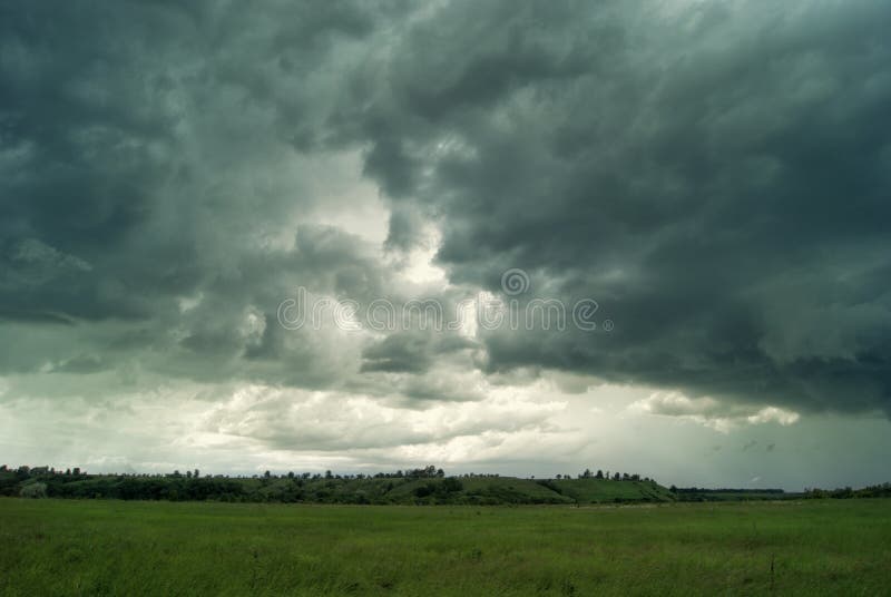 Clouds and Rain Over Fields and Forests Stock Photo - Image of gray ...