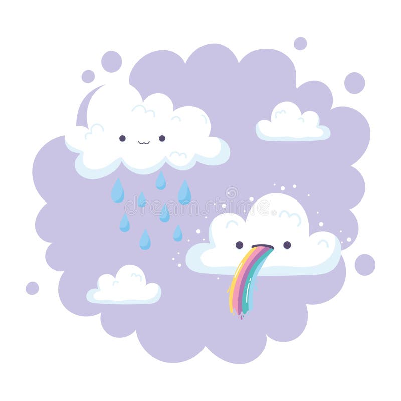 Clouds with Rainbow Tongue and Rain Drops Cartoon Stock Vector ...