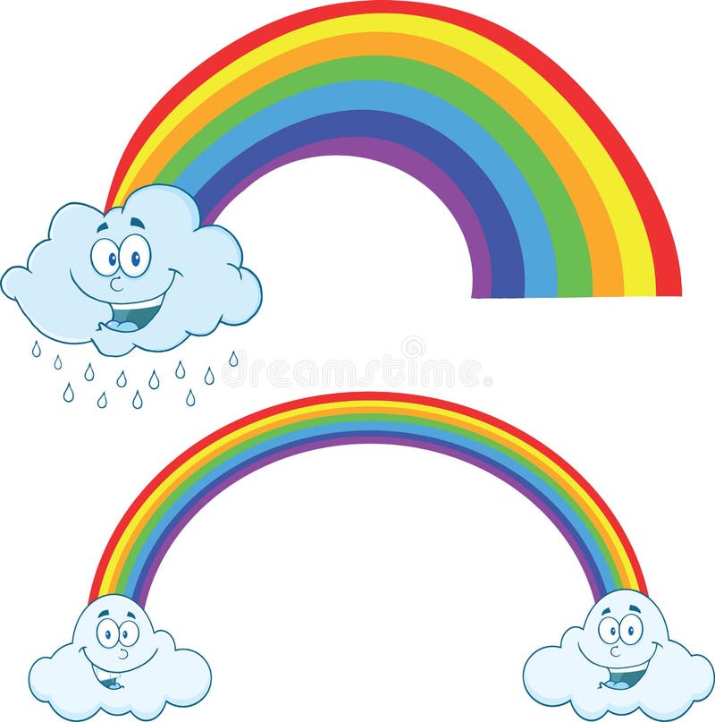 Clouds Raining with Rainbow Cartoon Characters Collection Set Stock ...