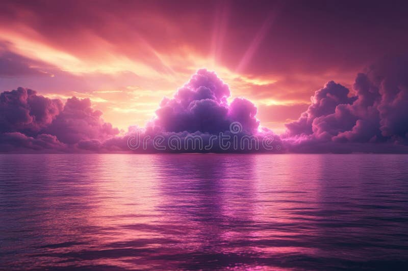 Clouds Reflect in Ocean at Sunset and Serenity Calmness Theme Stock ...