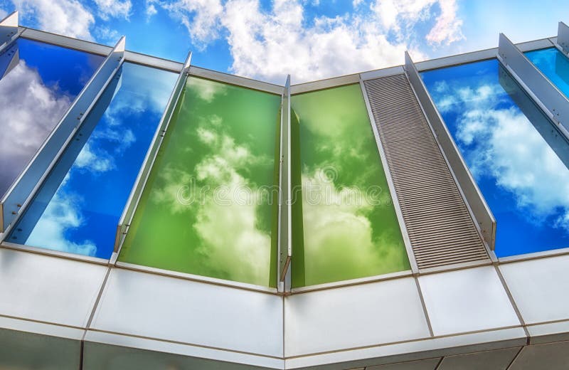 Clouds Reflected on Different Coloured Glass Windows. Stock Photo ...