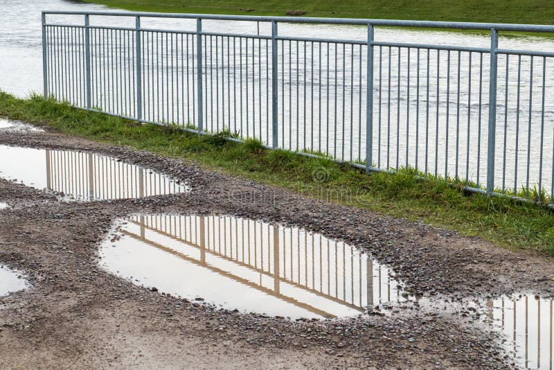 Clouds are Reflected in a Puddle on the River Murg Stock Photo - Image ...