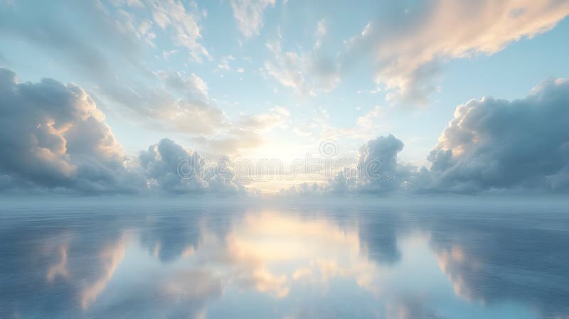 Clouds Reflecting in Calm Water - 3D Illustration Stock Illustration ...