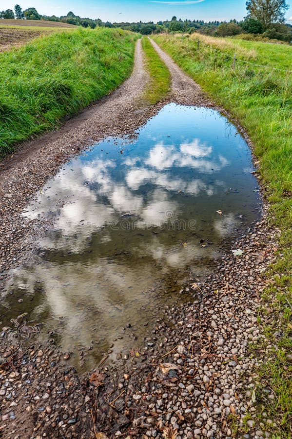 Clouds Reflecting in a Small Puddle Stock Photo - Image of landscape ...