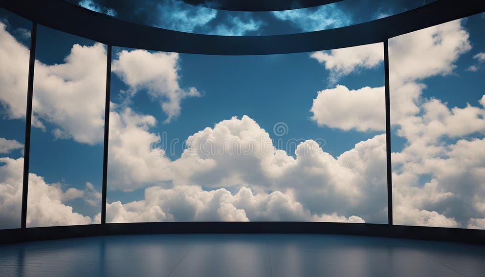 Clouds on Screens in Blue Virtual Studio Loop Stock VideoBackgrounds ...