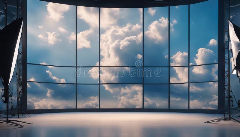 Clouds on Screens in Blue Virtual Studio Loop Stock VideoBackgrounds ...