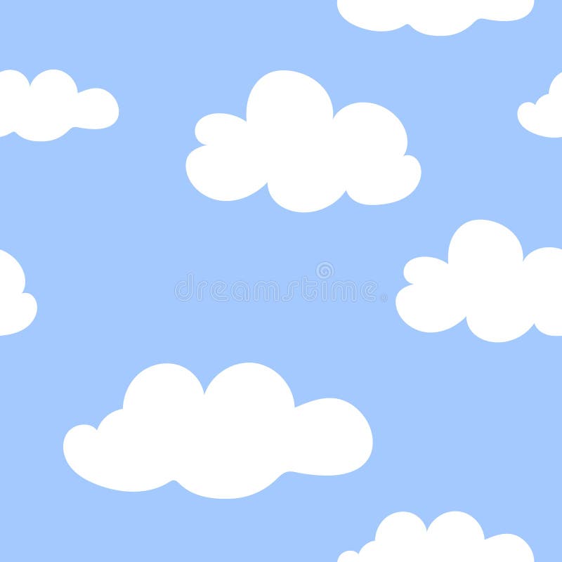 Clouds Seamless Pattern on Blue Background. Hand Drawn Vector ...