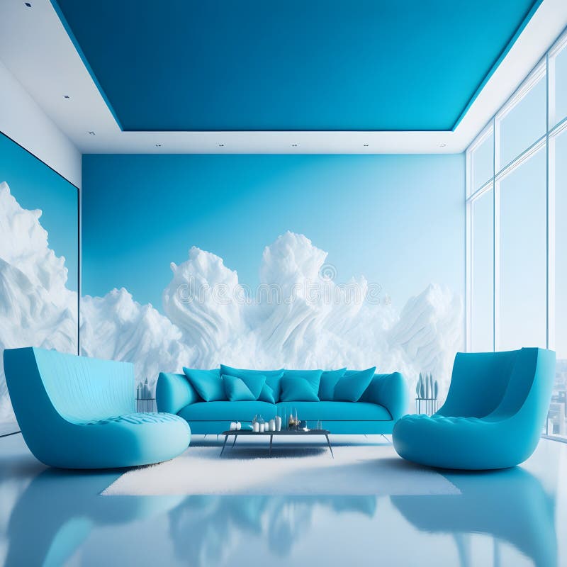 Clouds of Serenity: Interior Design Mockup of a Modern Living Room with ...