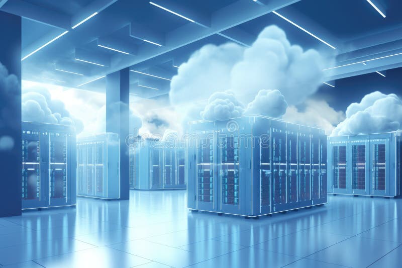 Clouds in the Server Room, 3d Render. Cloud Computing Concept, Backup Cloud Data Service Center ...