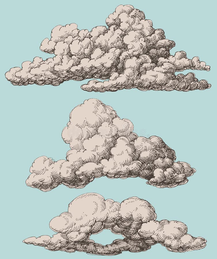 Clouds set stock vector. Illustration of etching, retro - 55375648