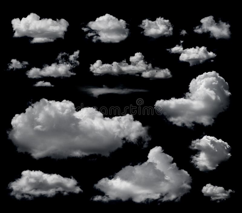 Clouds Set Isolated on Black Background. White Cloudiness, Mist or Smog ...