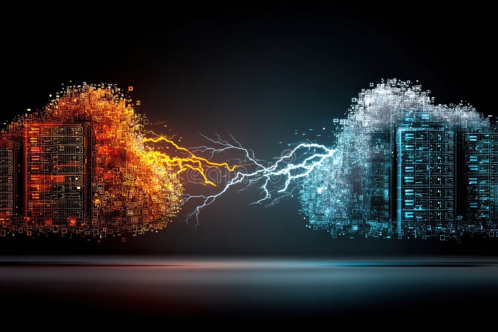 Clouds Shaped Like Tech Servers Collide with Clashing Lightning in a ...