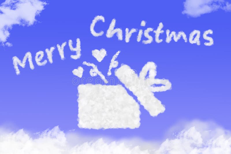 Clouds Shaped Open Gift Merry Christmas on Blue Sky Stock Image - Image ...