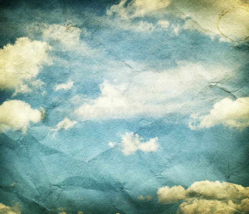 Clouds and Sky on Crumpled Paper Texture. Stock Photo - Image of grain ...