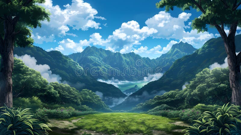 Landscape in Anime Style Illustration Created Using Generative AI Stock ...