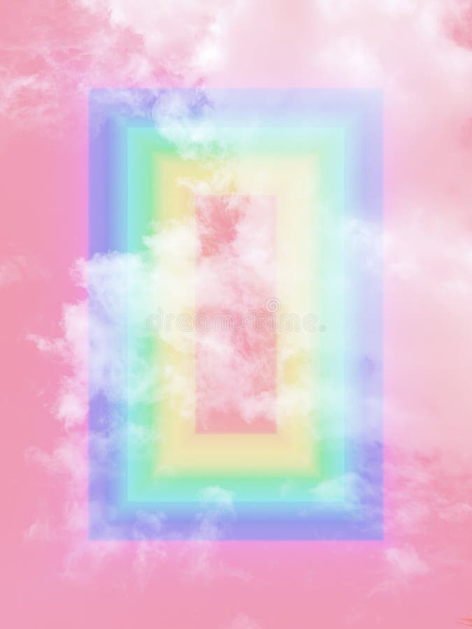Clouds and Sky with Pink Background and Pastel Rainbow Square Frame ...