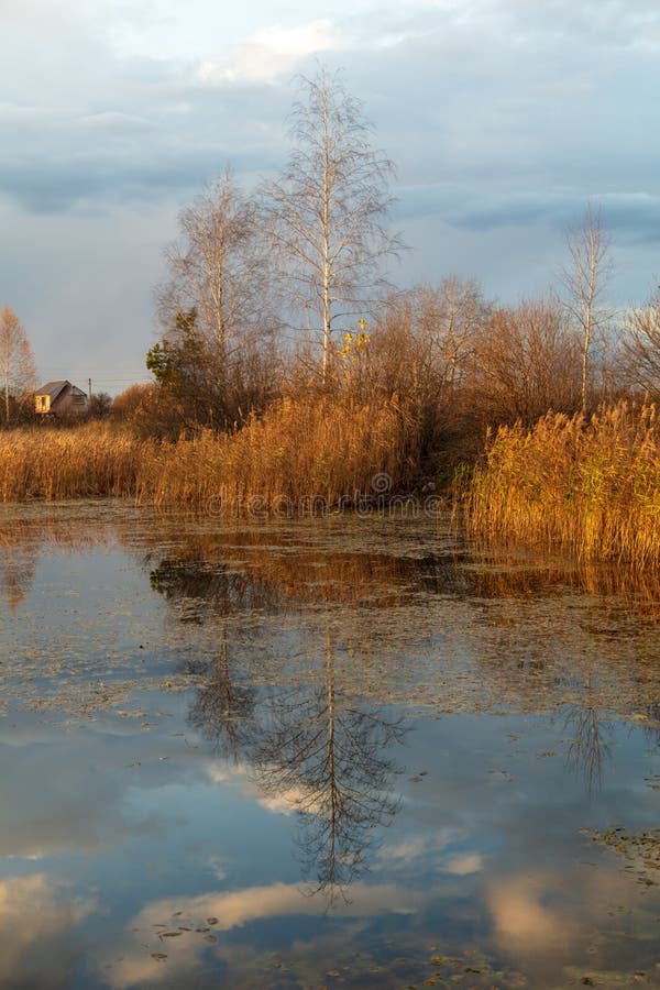 Clouds in the Sky with Reflection in the Lake at Sunset Stock Image ...