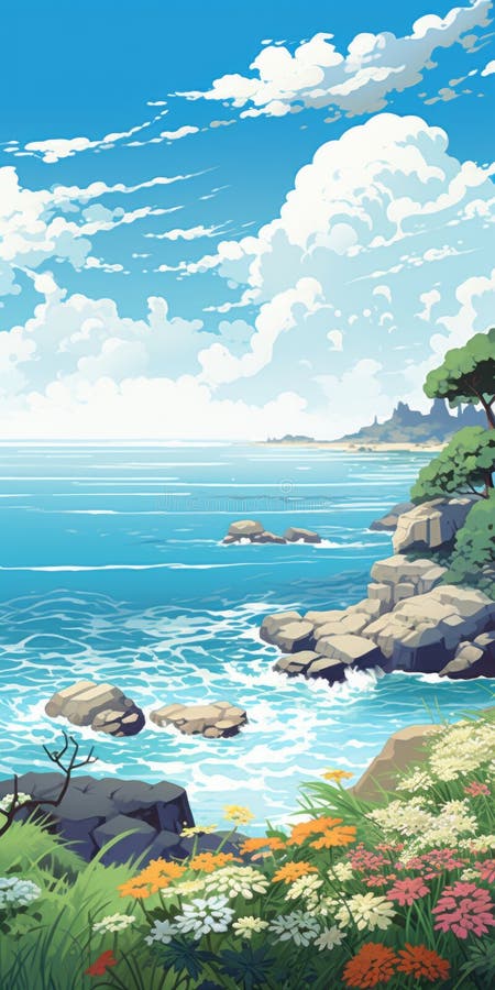 Stunning 2d Game Art: Ocean Trees Painting by Eiichiro Oda Stock ...