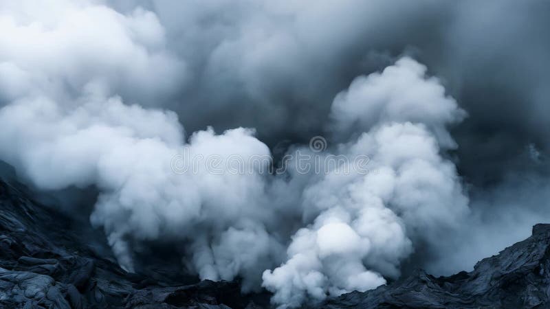 Dramatic Clouds of Smoke Erupting from a Volcano Landscape Stock ...