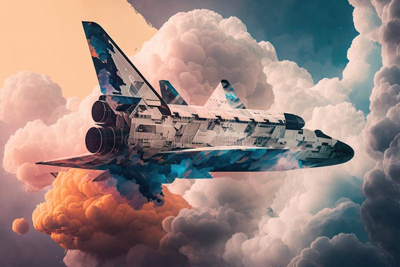 Clouds in Space Plane Flights Double Exposure Stock Illustration - Illustration of aircraft ...
