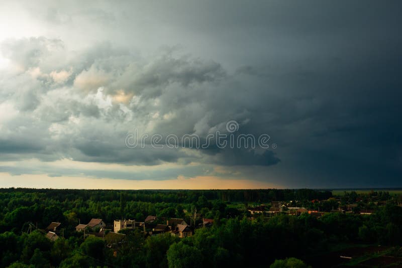 Clouds Stormy Over Countryside with Forest Stock Image - Image of grass ...