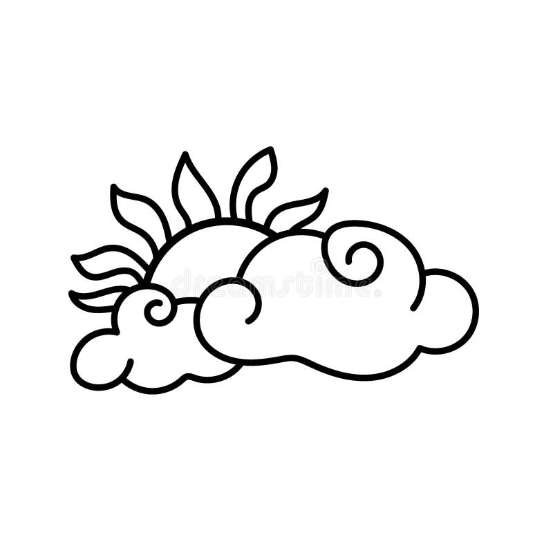Clouds with the Sun, Drawn Elements in a Doodle Style. Nature ...